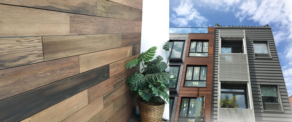 Reclaimed Redwood paneling at Passive House Brooklyn - Sawkill Lumber